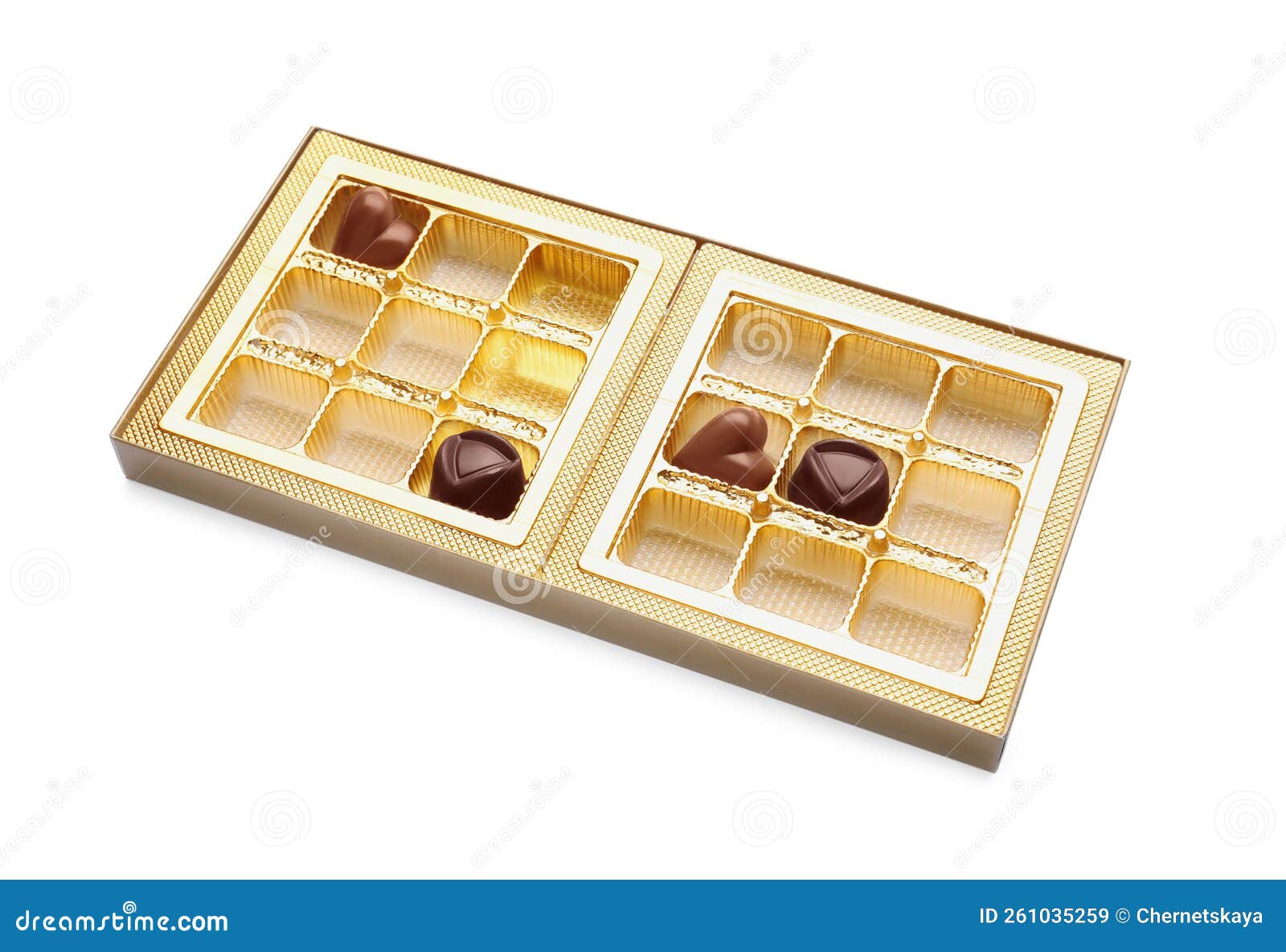 Partially Empty Box of Chocolate Candies Isolated on White Stock Image ...