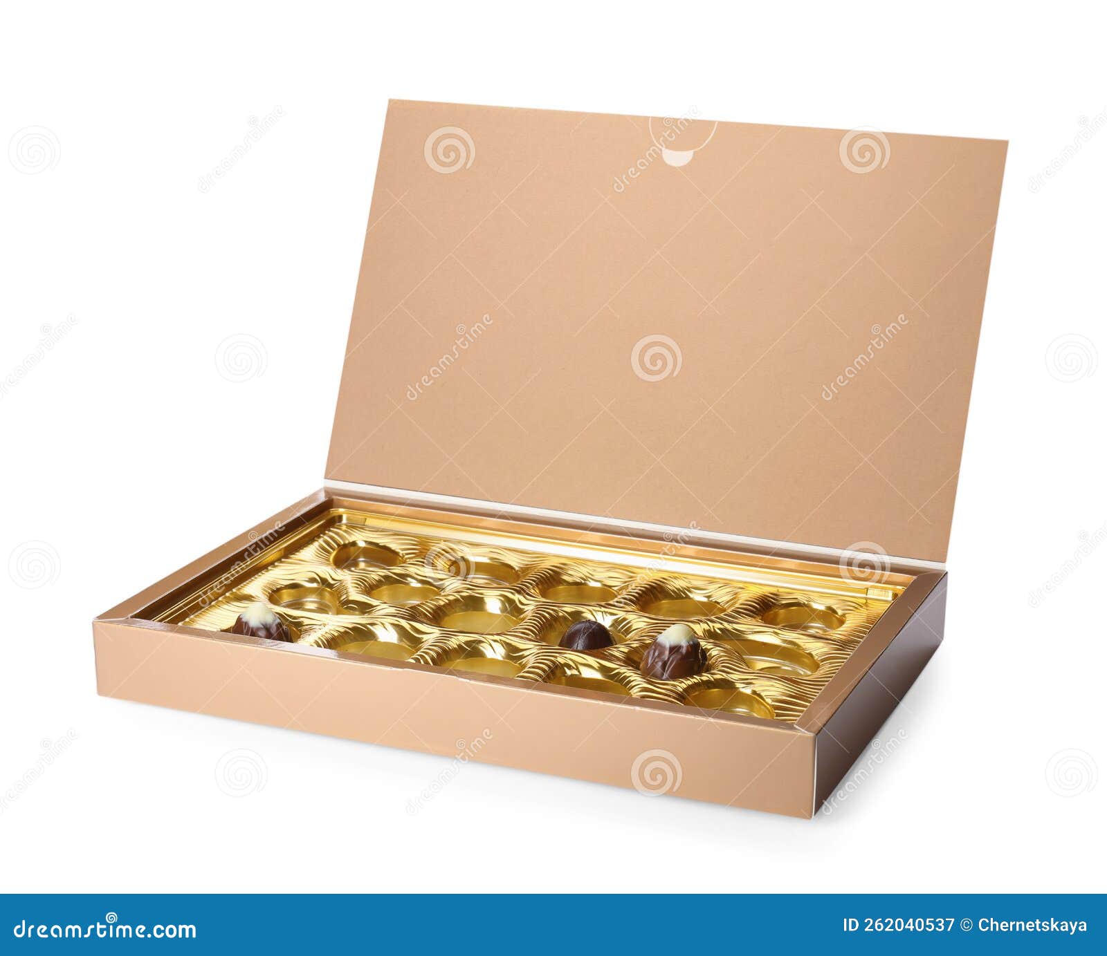 Partially Empty Box of Chocolate Candies Isolated on White Stock Image ...