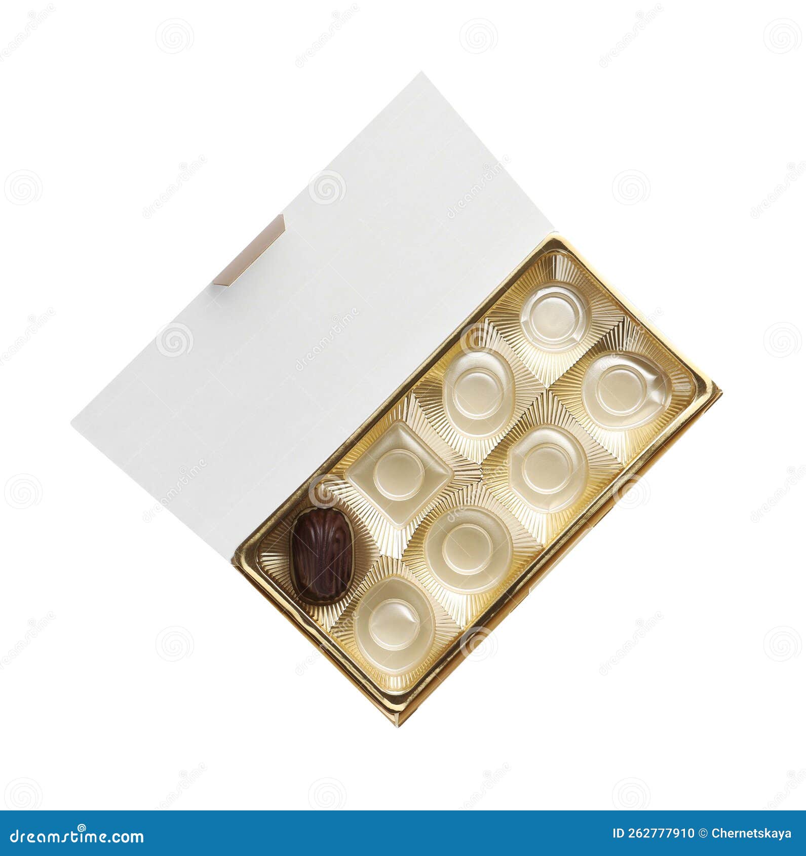 Partially Empty Box of Chocolate Candies Isolated on White, Top View ...