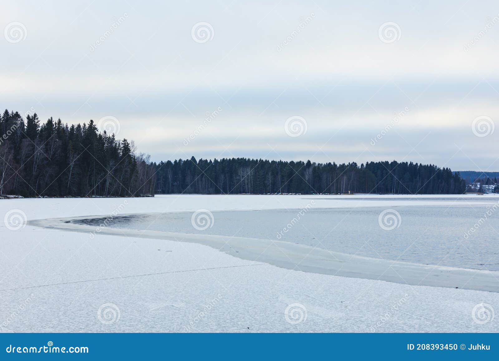 Partially Frozen Lake Surface and Snow Stock Photo - Image of landscape ...