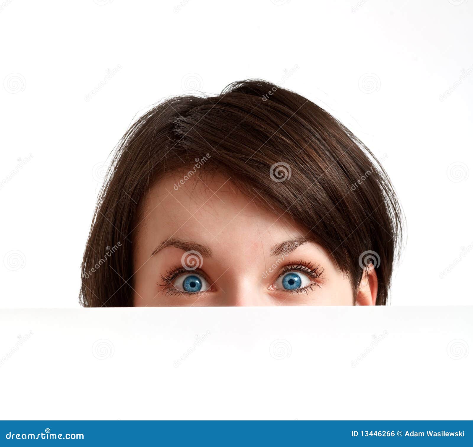 Partially Hidden Face With Big Blue Eyes Stock Photo - Image of ...