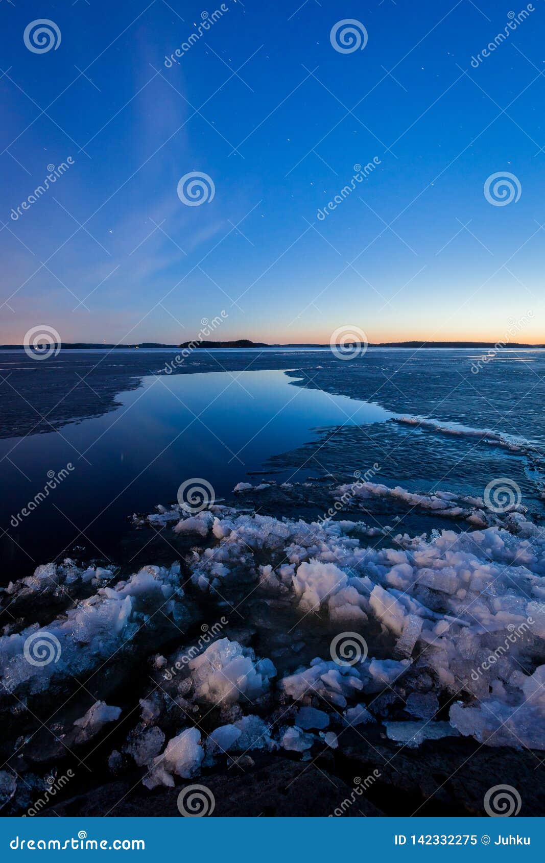 Partially Melting Ice in Lake at Night Stock Image - Image of cool ...