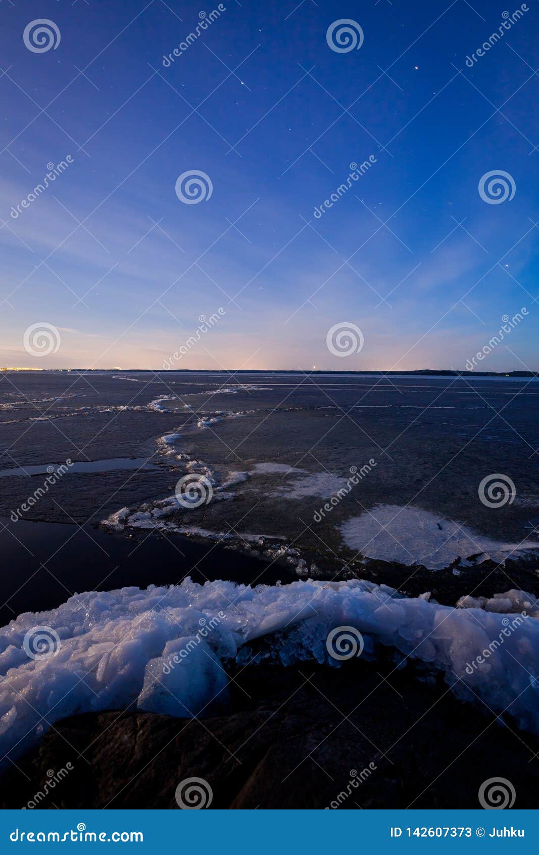 Partially Melting Ice in Lake at Night Stock Image - Image of melting ...