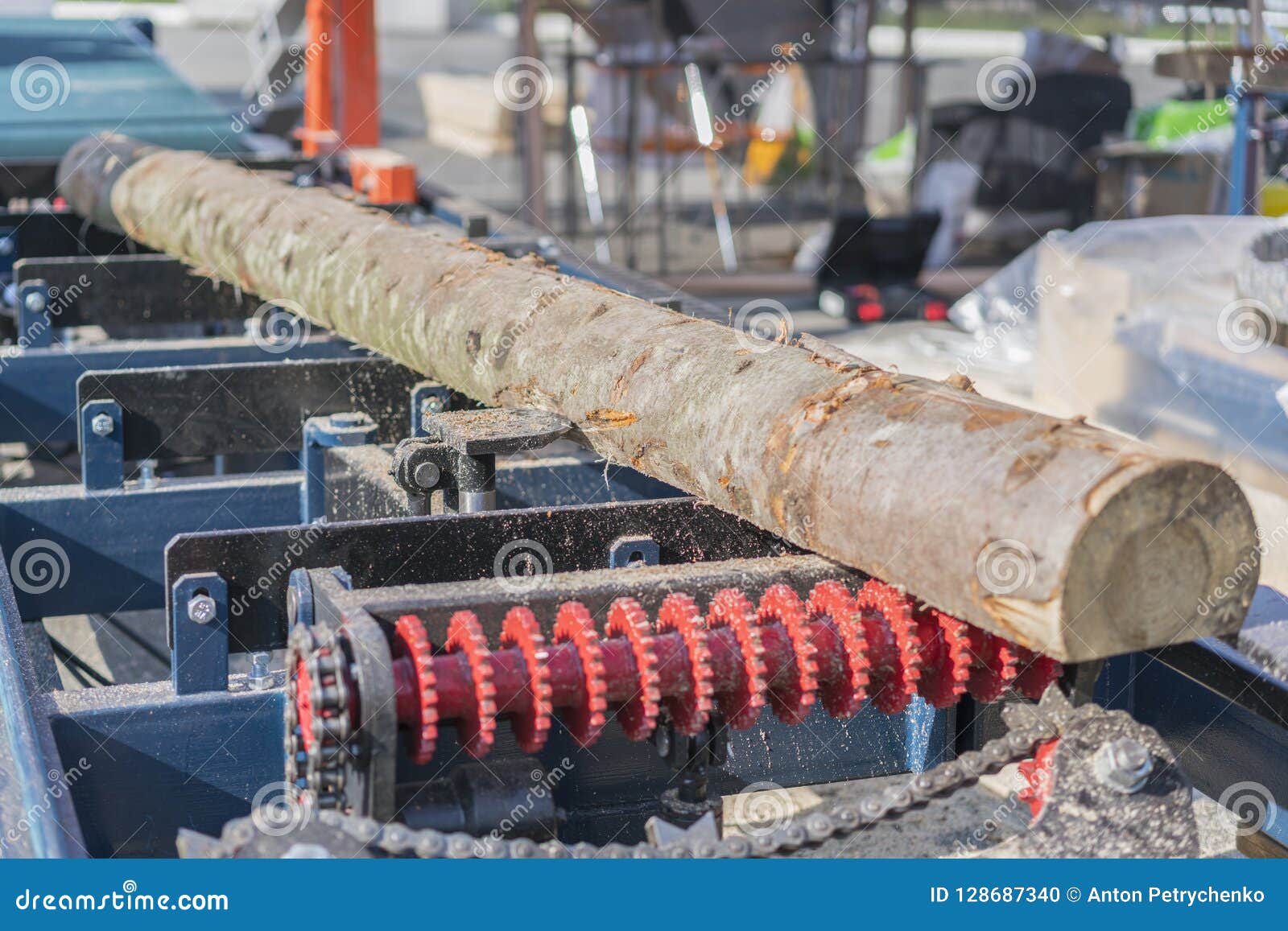 Partially Milled Log on a Portable Lumber Milling Machine. Stock Photo ...