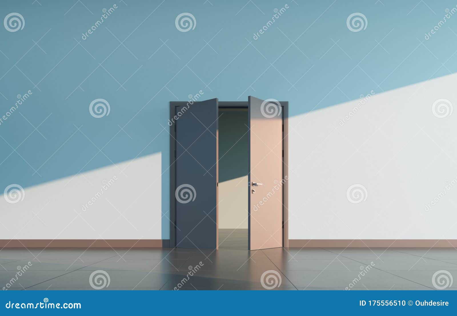 Partially Open Doors at Empty Public Space Stock Illustration ...