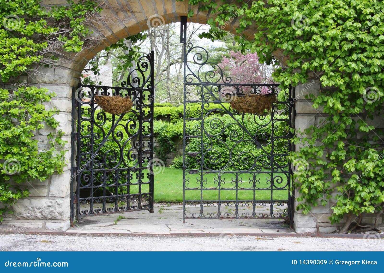 Partially open gate stock image. Image of lawn, entrance - 14390309