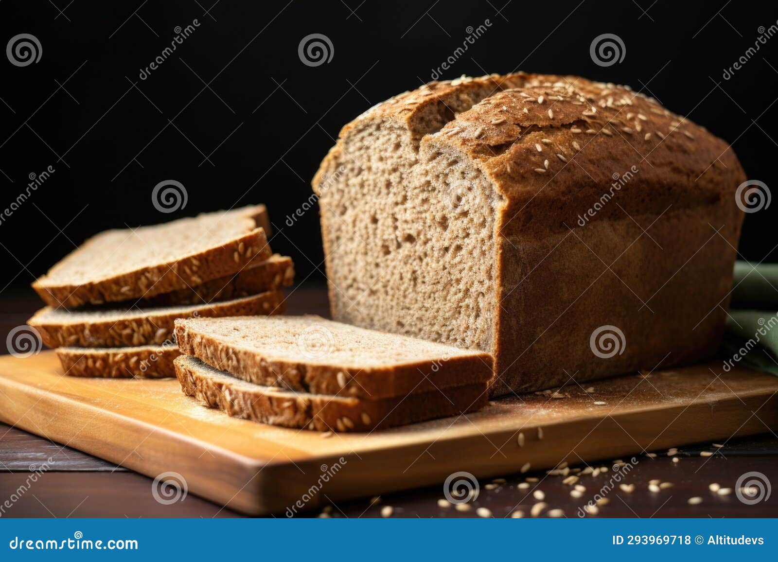 Partially Sliced Sprouted Grain Bread Revealing Interior Texture Stock ...