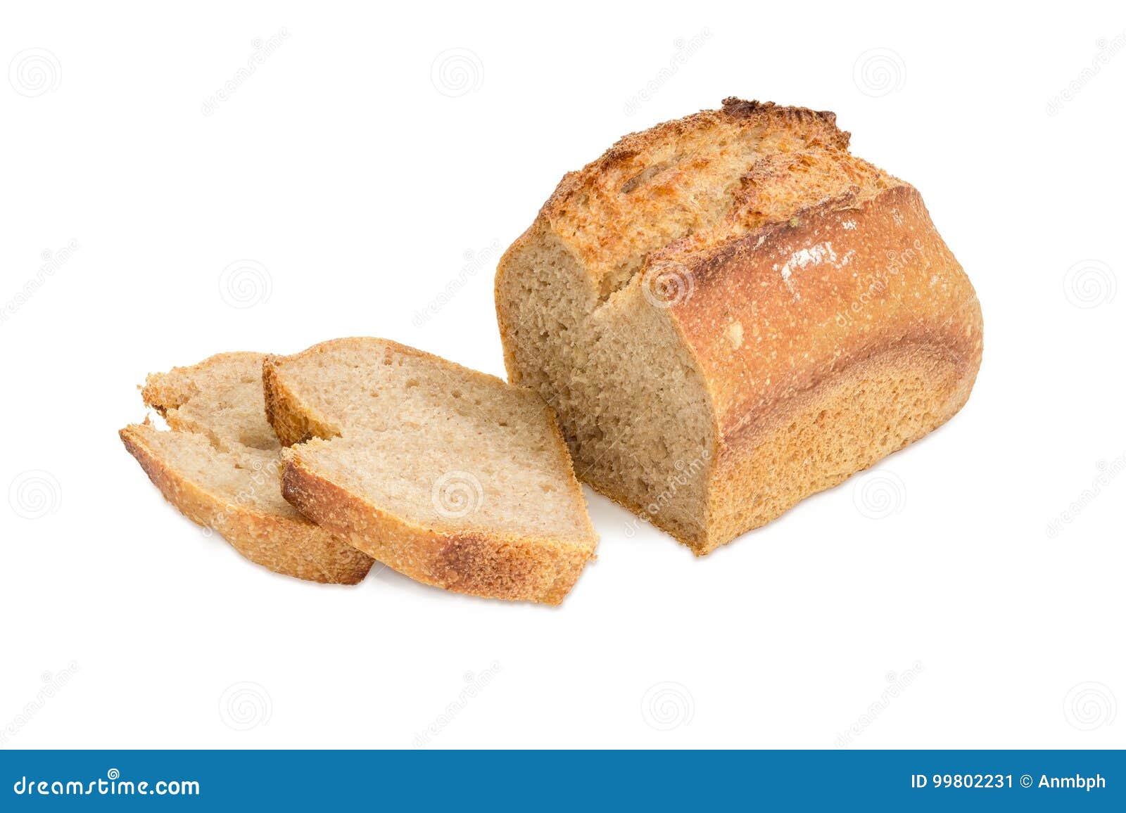 Partially Sliced Wheat Sourdough Bread on a White Background Stock ...