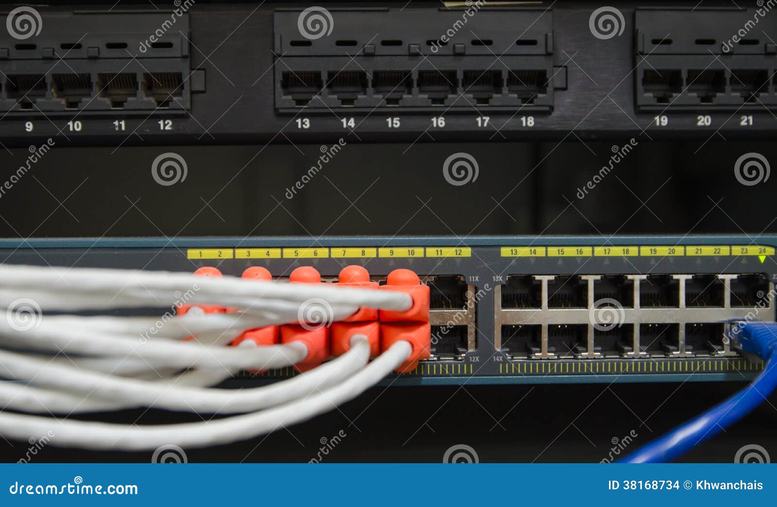 Partially View of LAN Network Switch with Ethernet Cables Plugg Stock ...