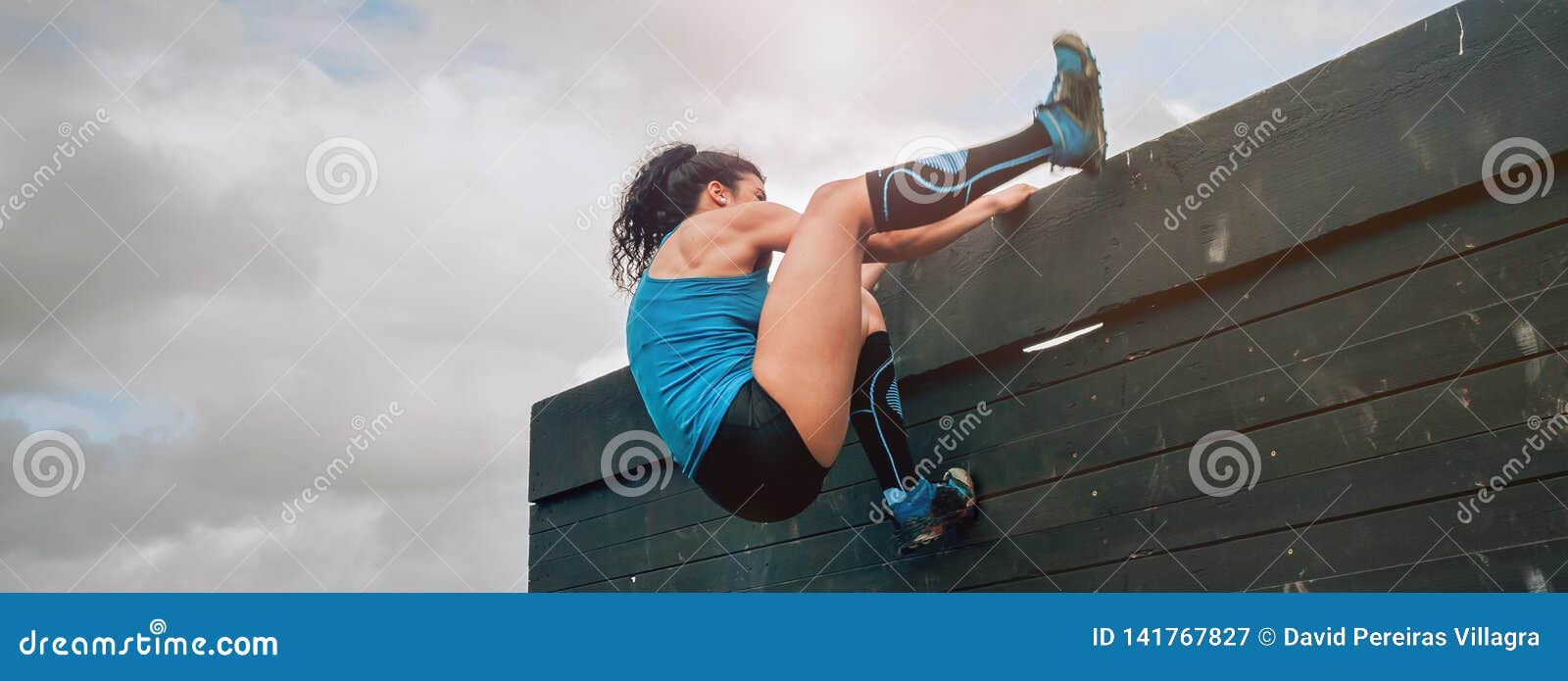 Participant in Obstacle Course Climbing Wall Stock Image - Image of ...