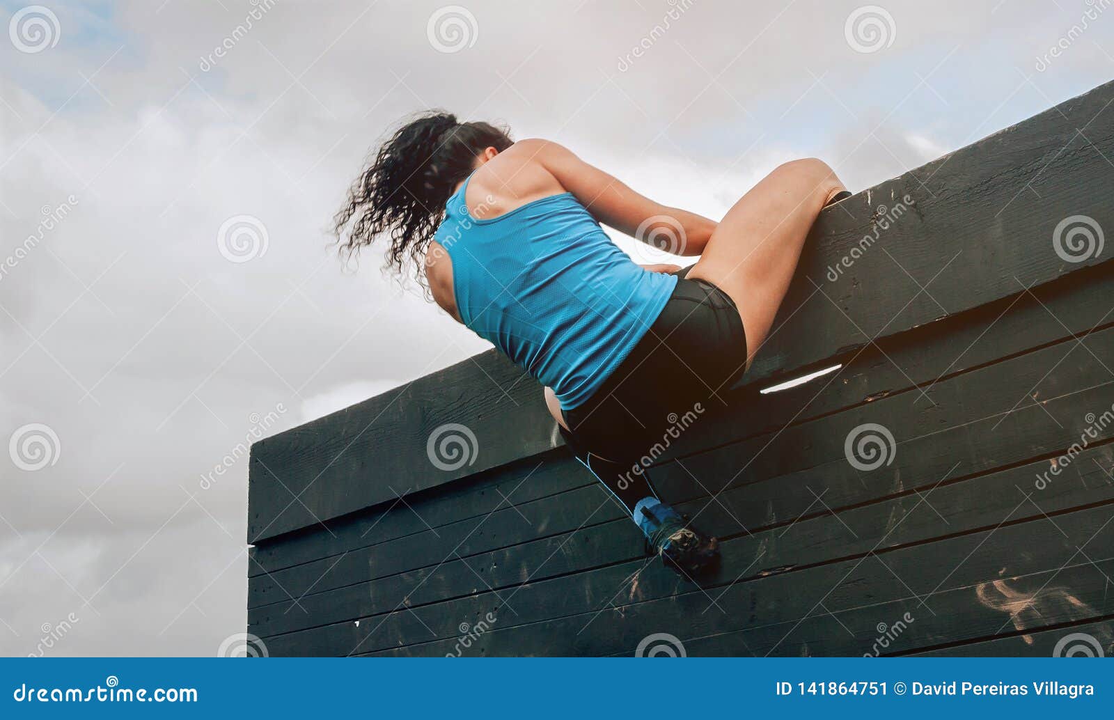 Participant in Obstacle Course Climbing Wall Stock Image - Image of ...