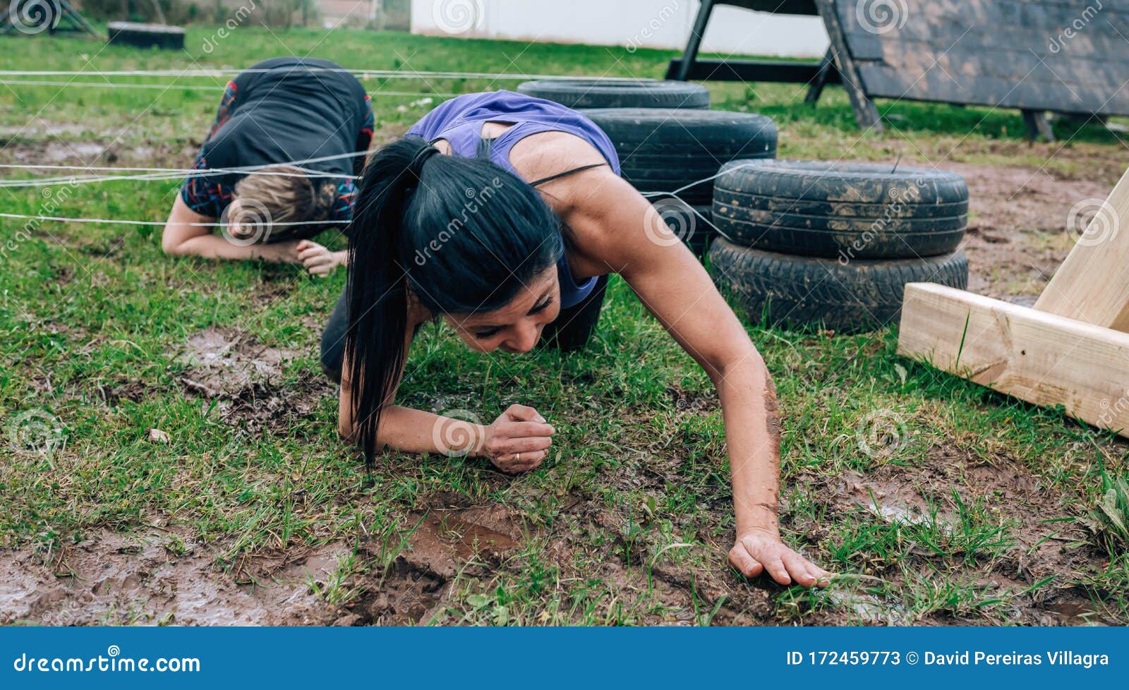 Participants in an Obstacle Course Crawling Stock Image - Image of ...