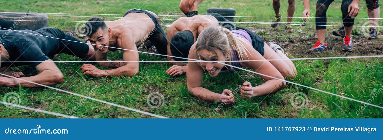 Participants in an Obstacle Course Crawling Stock Image - Image of ...