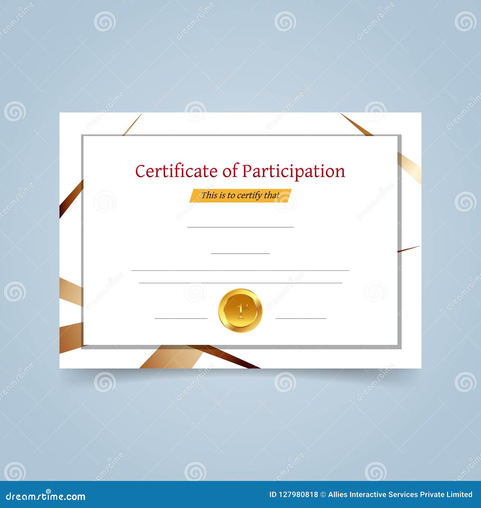 Participation Certificate or Award Template with Space of Your T Stock ...