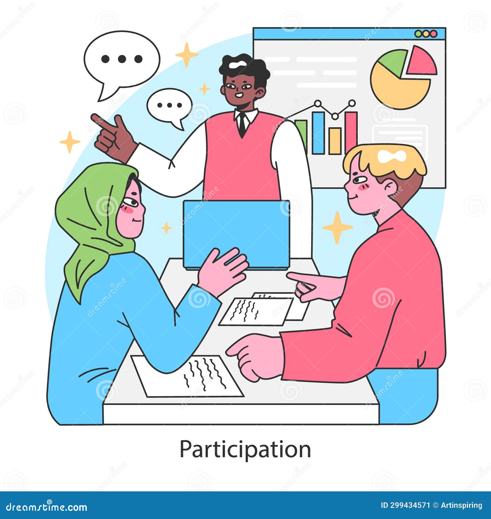 Participation Concept. Diverse Team Collaborates on Project, Sharing ... Participation Concept. Diverse Team Collaborates on Project, Sharing ...