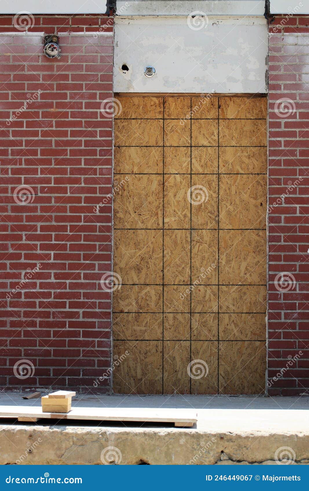 Particle Board Graph Doorway in Red Brick Building Stock Image - Image ...