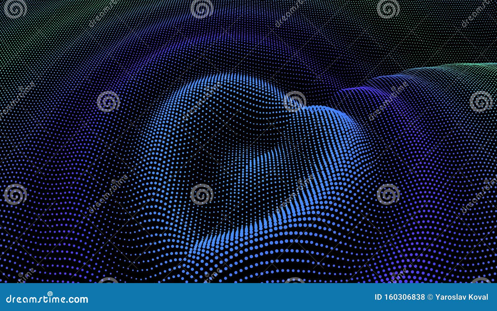 Particle 3D Wavy Ripple Effect. Color Grid Surface Stock Illustration ...
