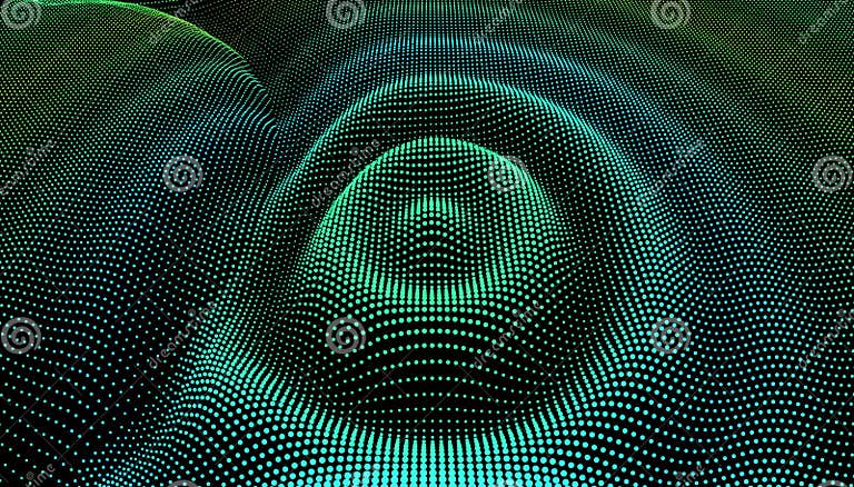 Particle 3D Wavy Ripple Effect. Color Grid Surface Stock Illustration ...