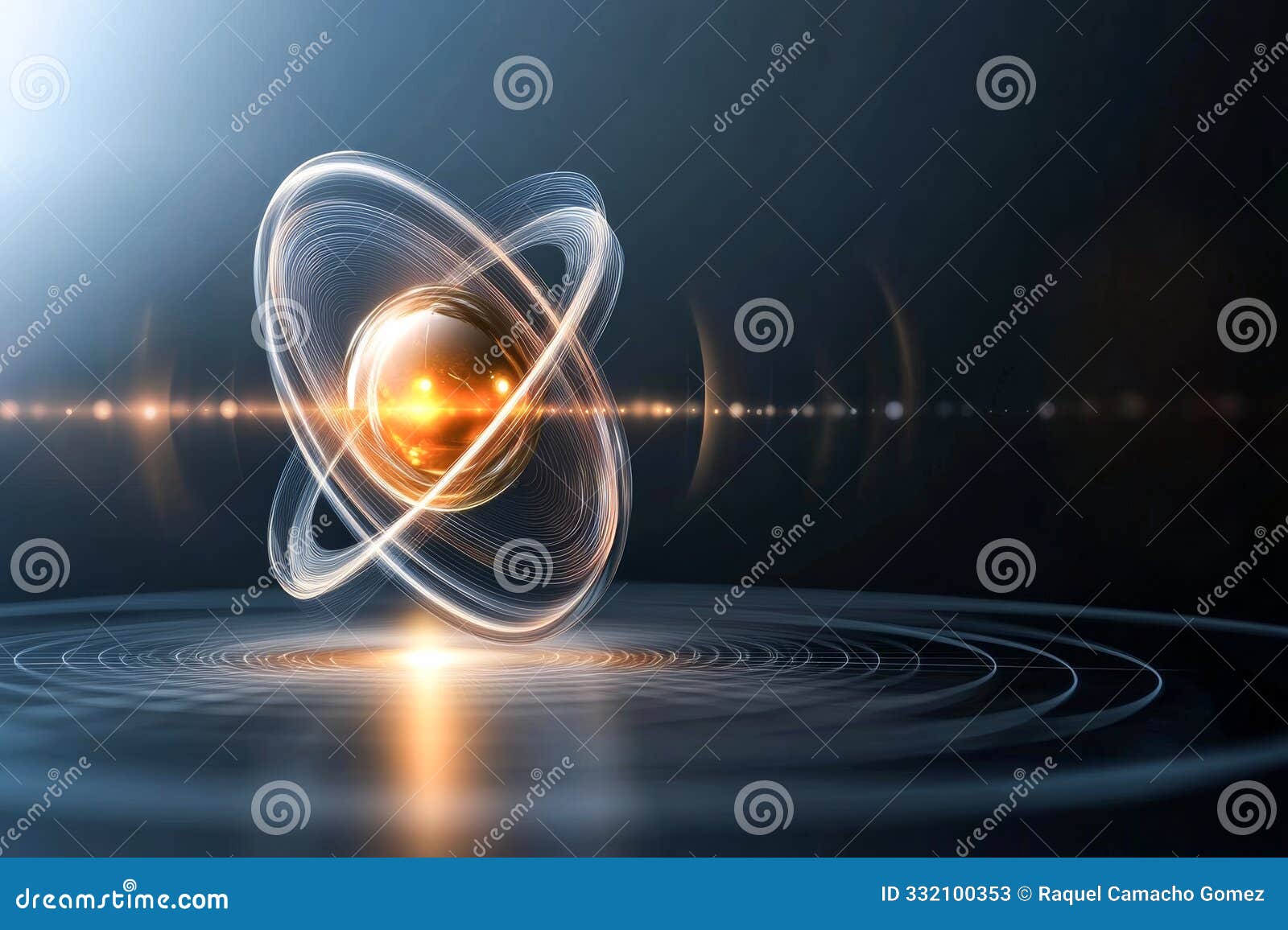 Particle, Electron. Bright Orange Sphere Surrounded By Two Luminous ...