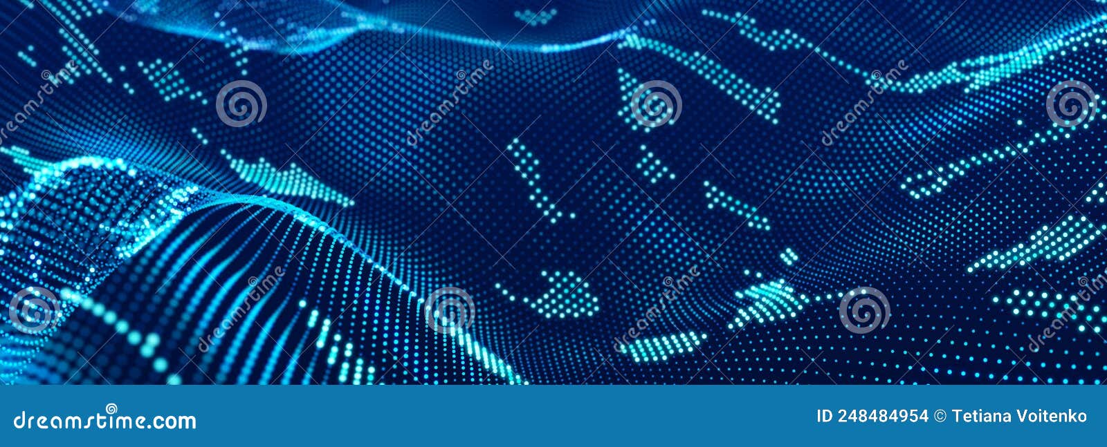 Particle Stream. Blue Background with Many Glowing Particles ...