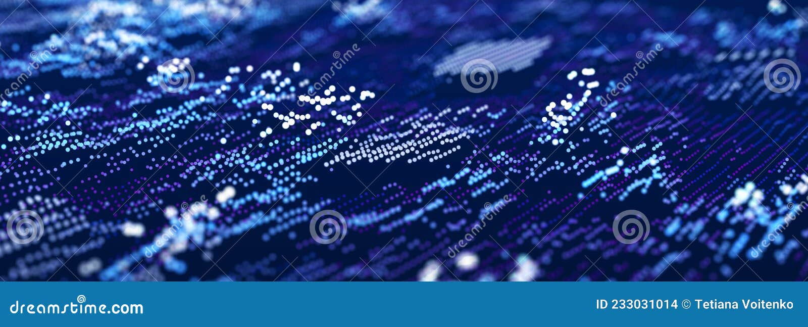 Particle Stream. Blue Wave Background with Many Glowing Particles ...