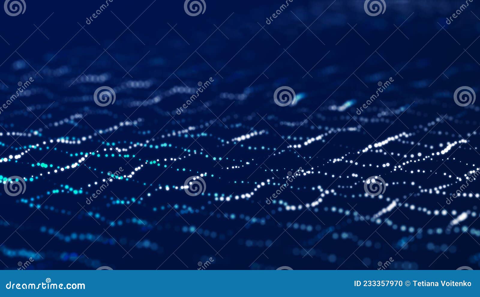 Particle Stream. Blue Wave Background with Many Glowing Particles ...