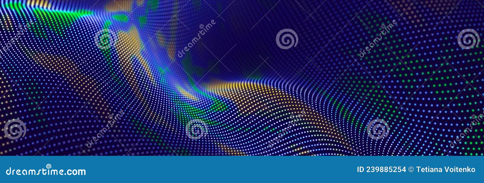 Particle Stream. Blue Wave Background with Many Glowing Particles ...