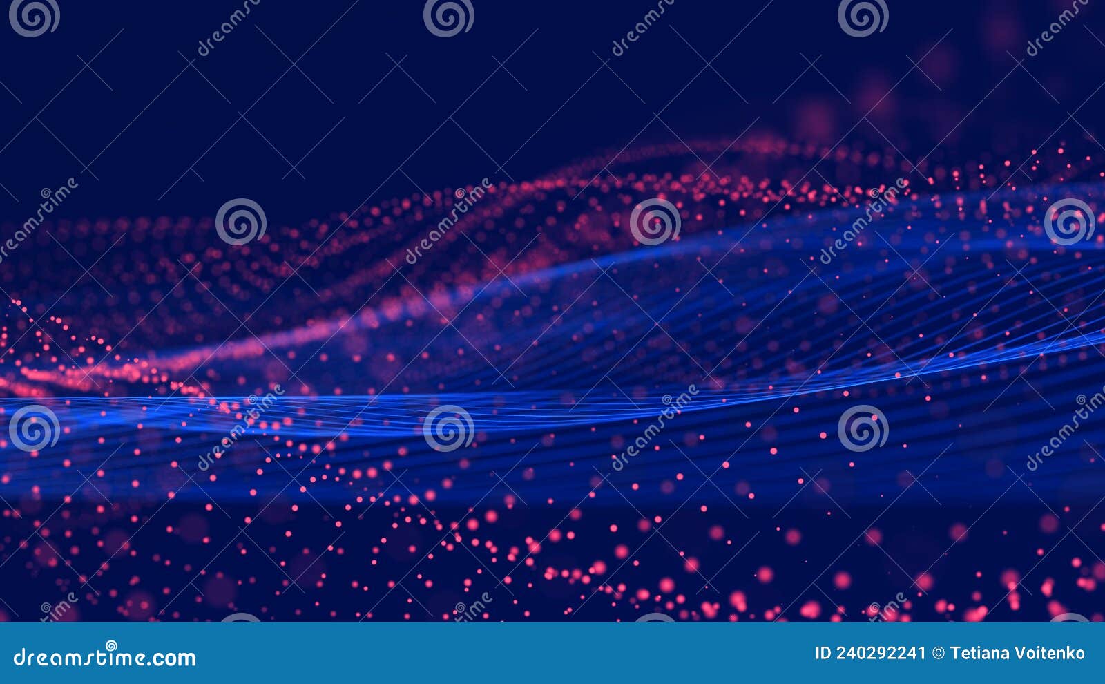 Particle Stream. Blue Wave Background with Many Glowing Particles ...