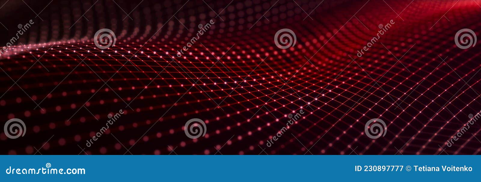 Particle Stream. Red Wave Background with Many Glowing Particles ...