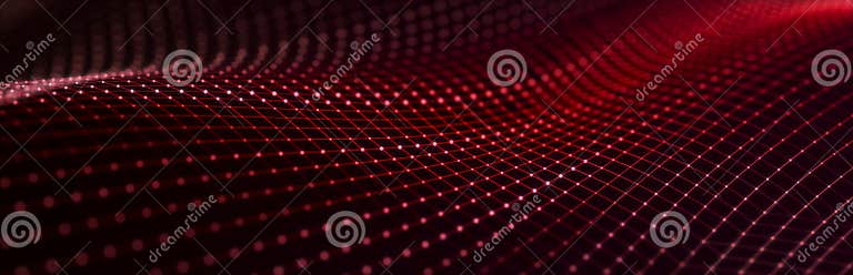 Particle Stream. Red Wave Background with Many Glowing Particles ...