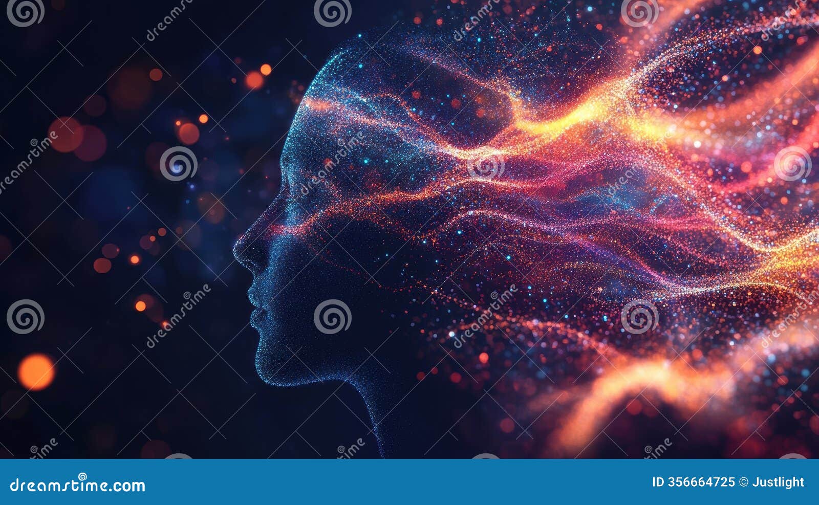 Woman Silhouette with Flowing Particles Representing Consciousness and ...