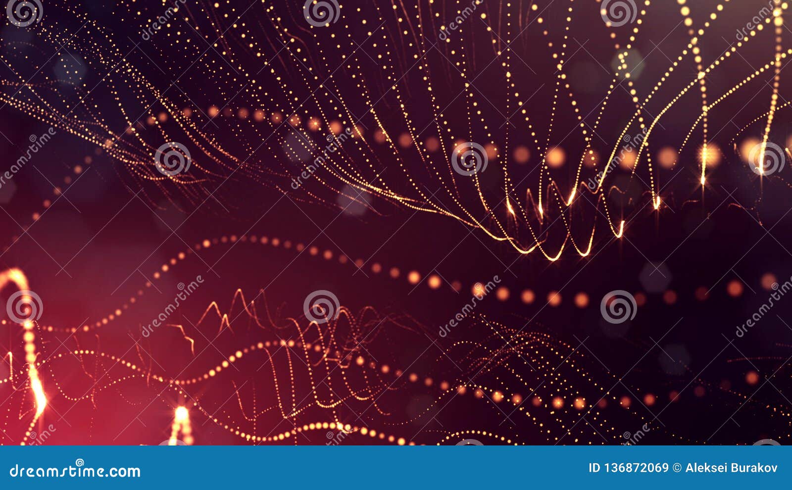 Particles Form Line and Surface Grid. 3d Rendering. Science Fiction ...
