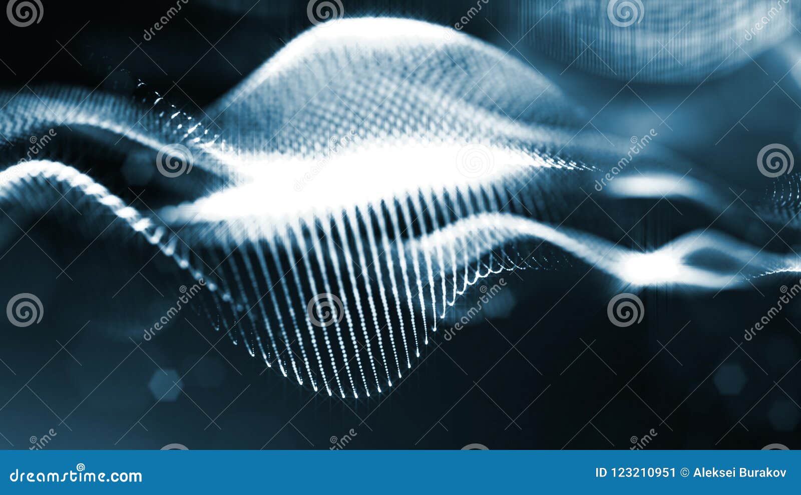 Blue Particles Form Line and Surface Grid. Microcosm or Space. 3d ...