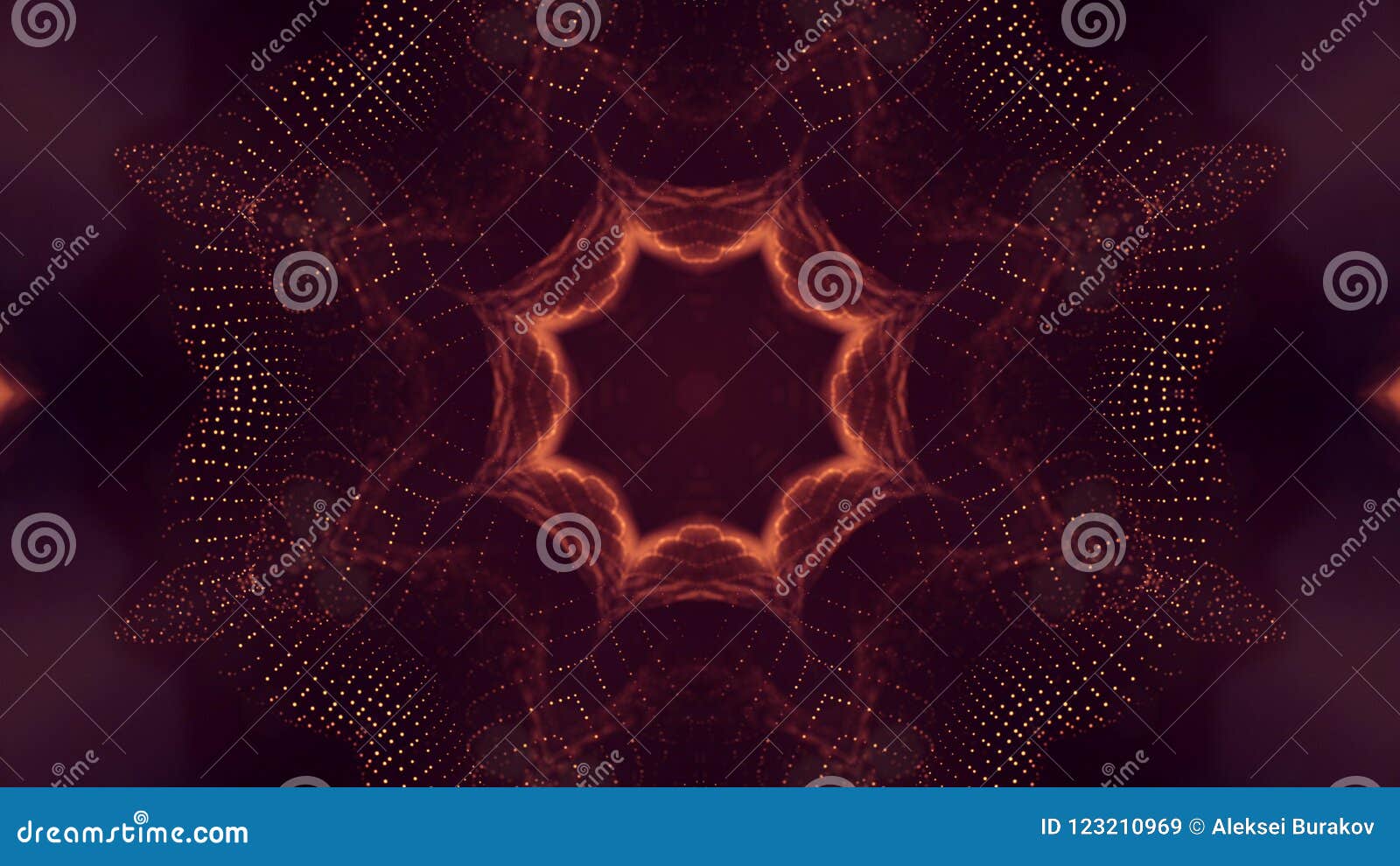 Golden Red Particles Form Line and Surface Grid. Microcosm or Space. 3d ...