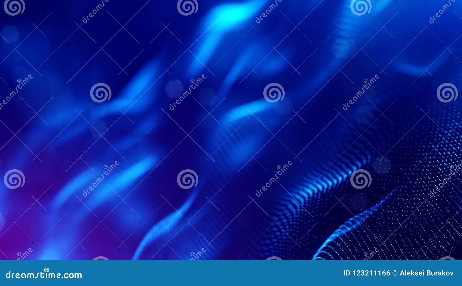 Blue Particles Form Line and Surface Grid. Microcosm or Space. 3d ...
