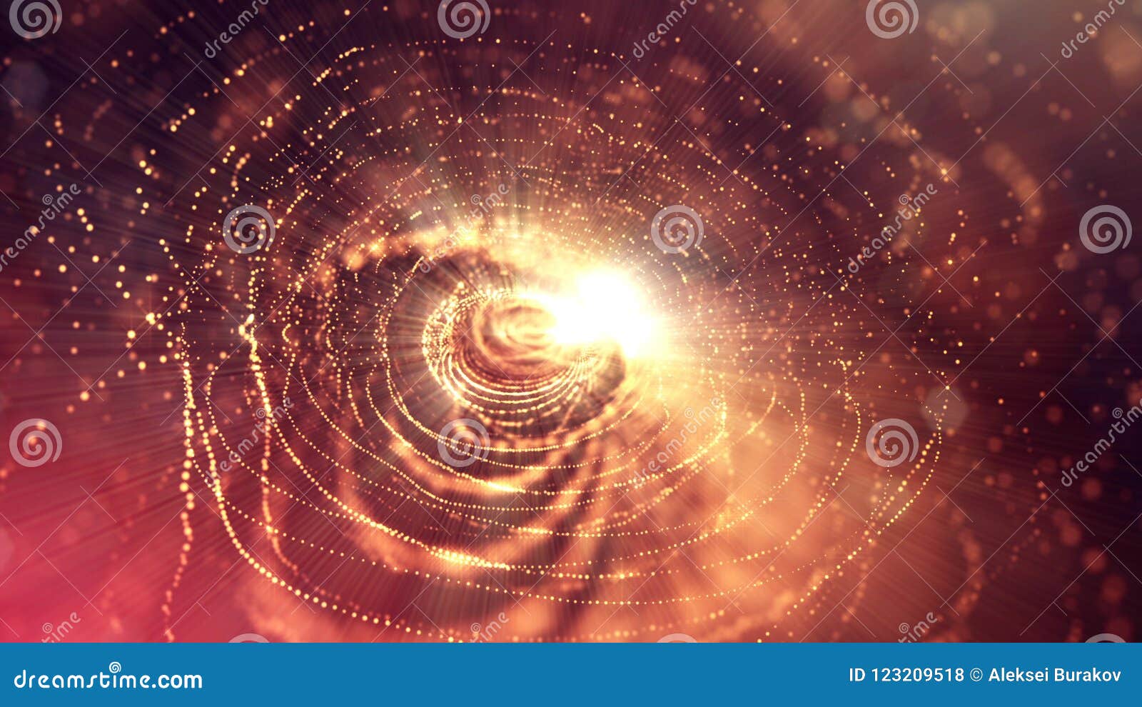 Golden Red Particles Form Line and Surface Grid. Microcosm or Space. 3d ...