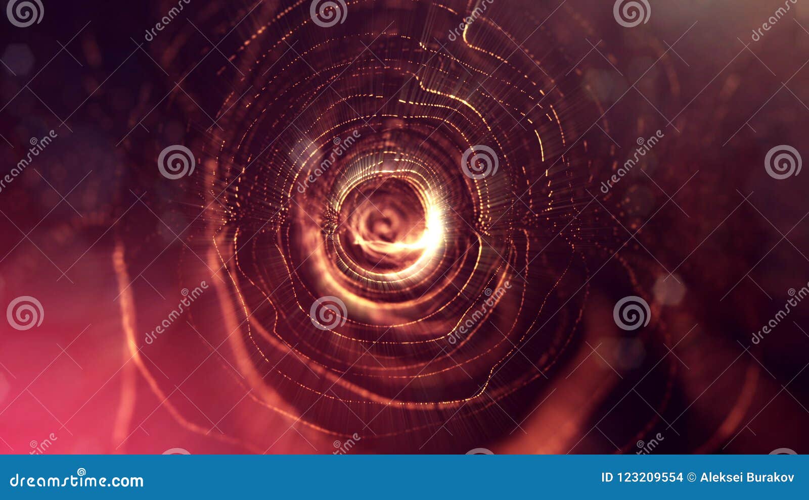 Golden Red Particles Form Line and Surface Grid. Microcosm or Space. 3d ...