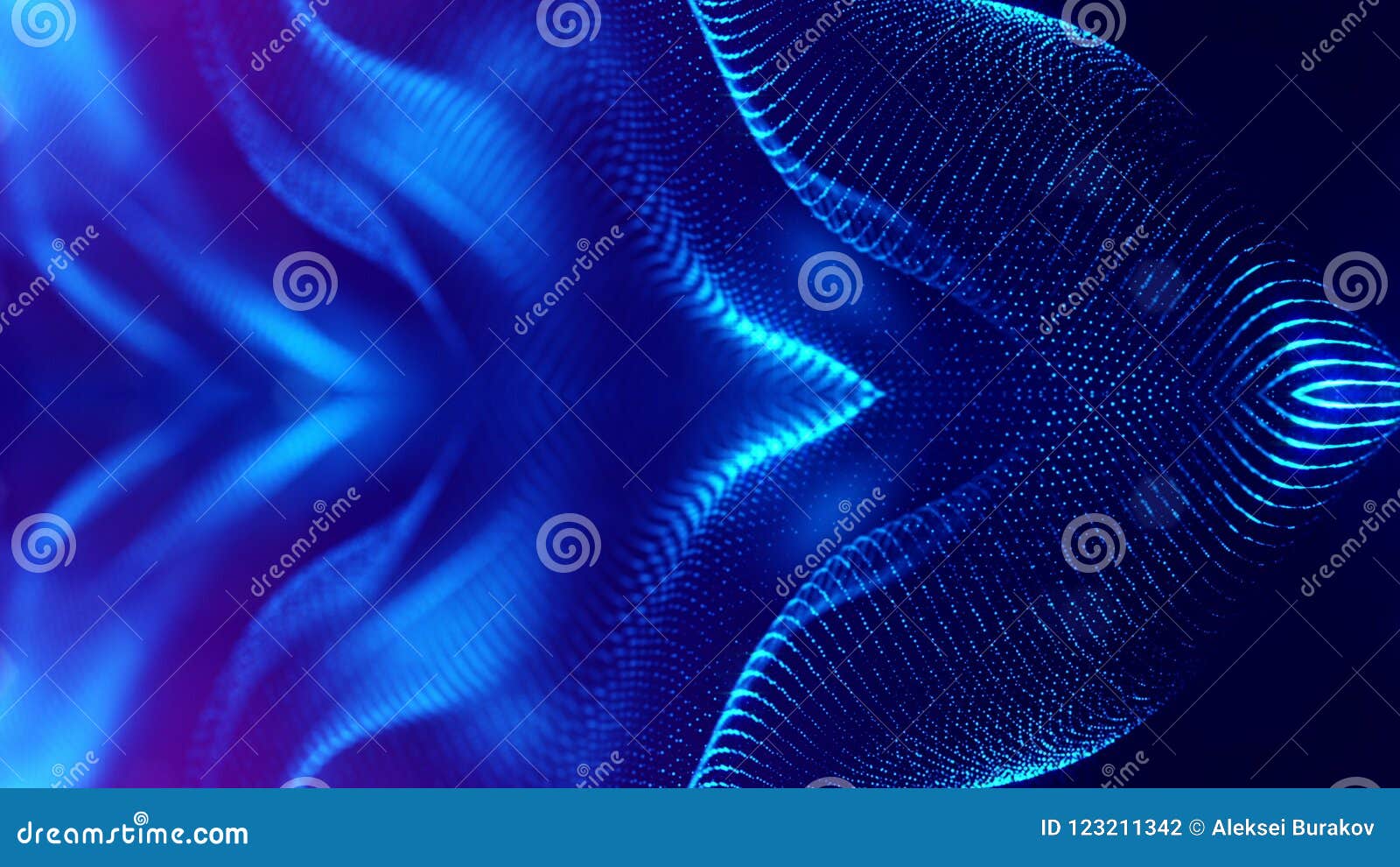 Blue Particles Form Line and Surface Grid. Microcosm or Space. 3d ...