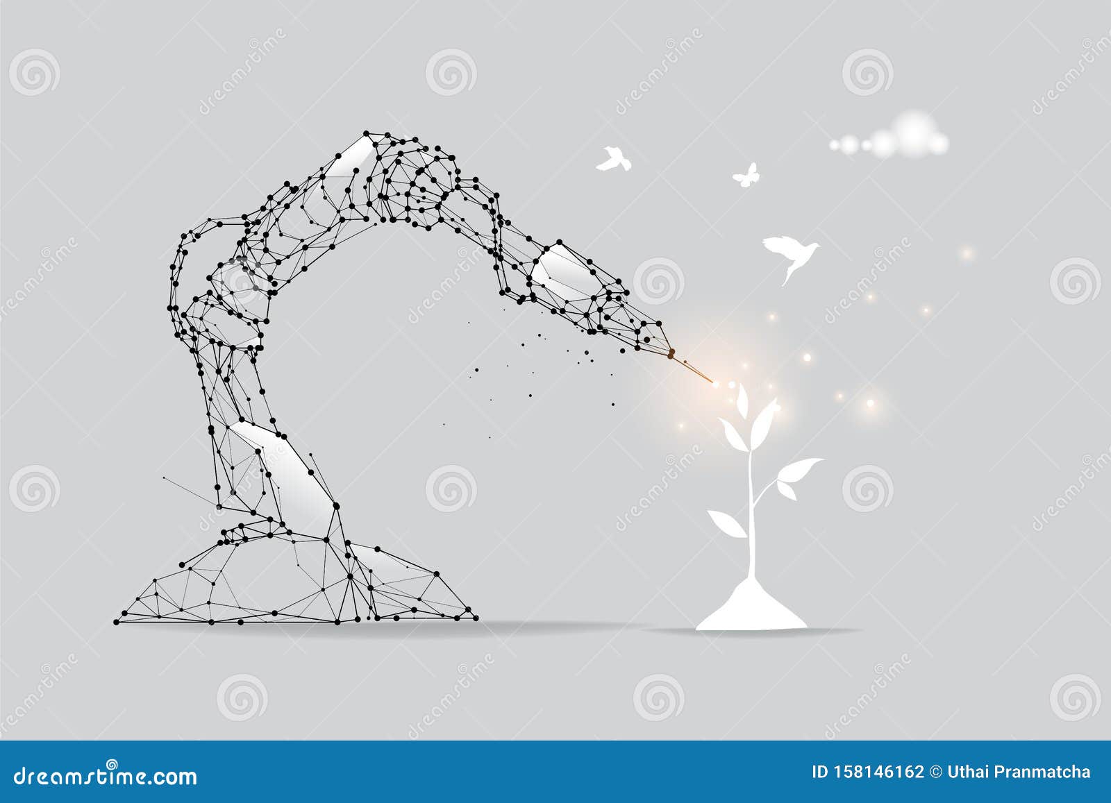 The Particles, Geometric Art, Line and Dot of Robot Arm Machine Stock ...