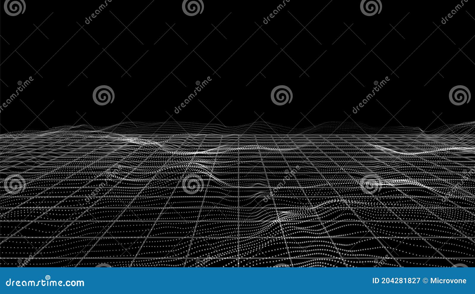 Particles Landscape. White Dots, Perspective Grid Tech Framework ...