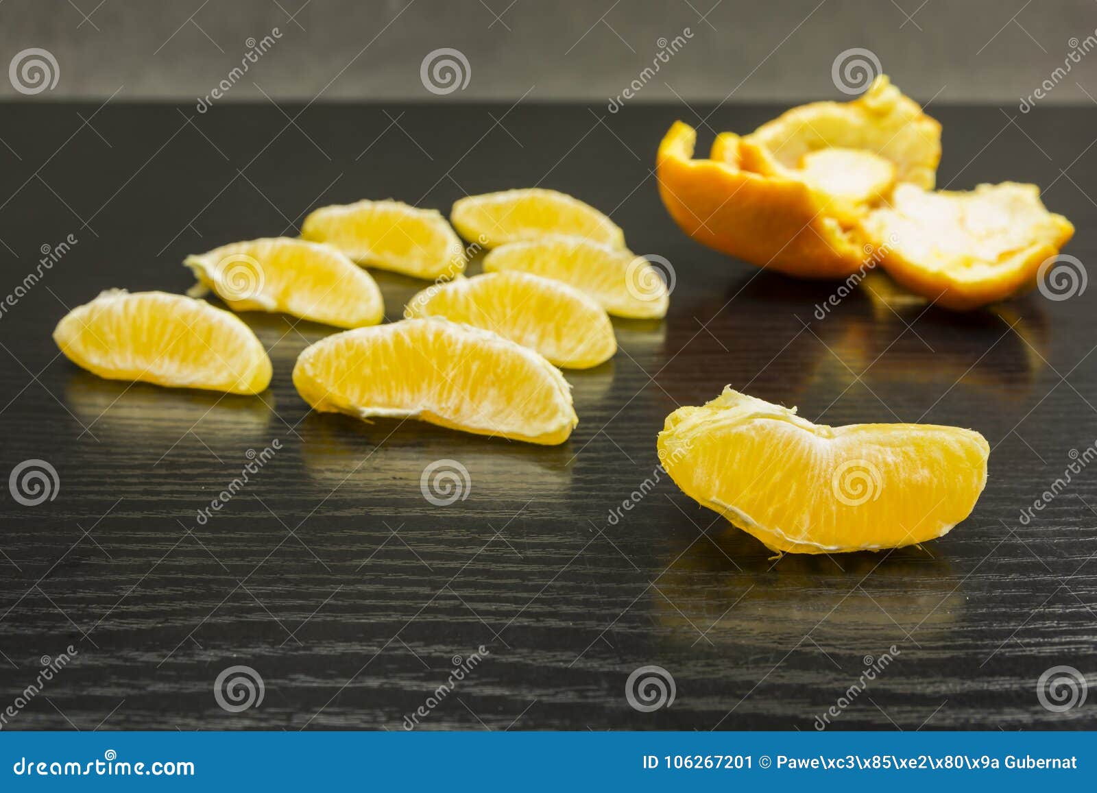 Particles of an Orange on the Table. Stock Image - Image of sweet ...