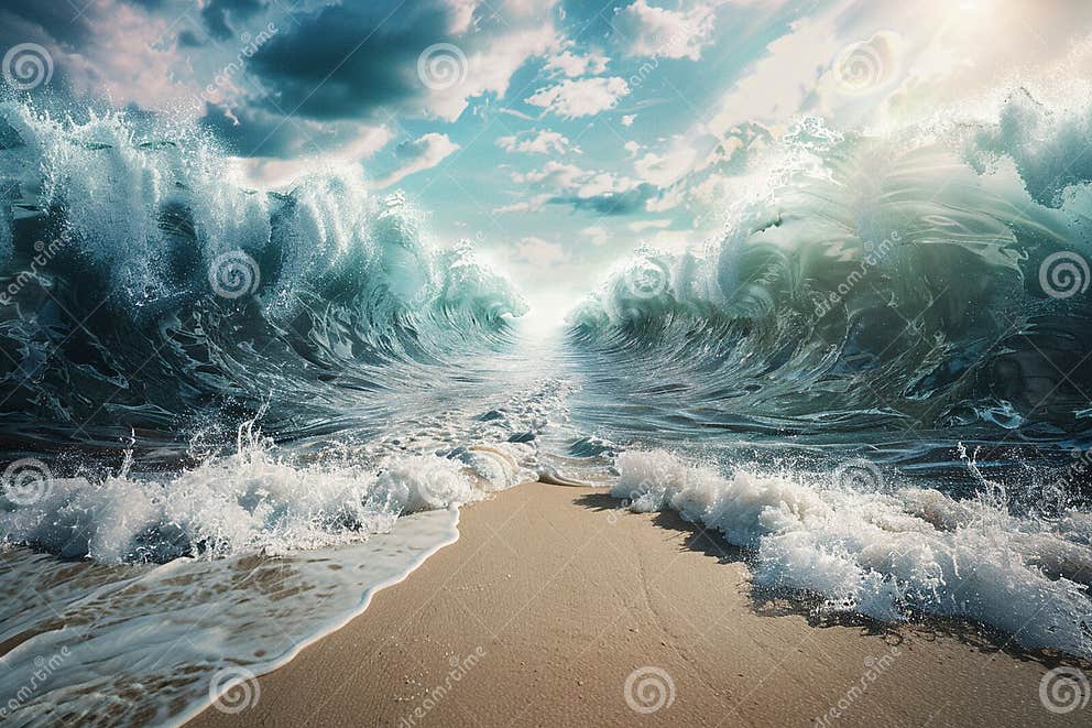 The Parting of the Waves stock illustration. Illustration of clouds ...