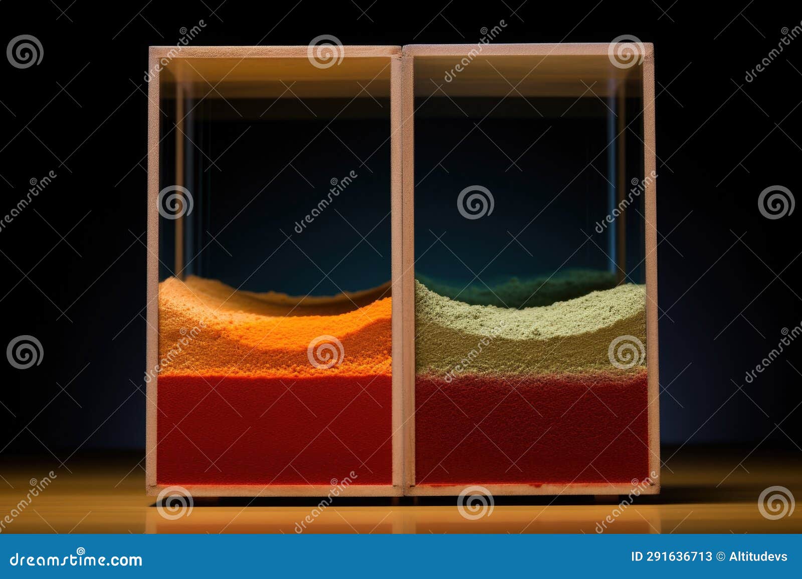 Partition Line between Two Sections of Colored Sand in Glass Stock ...