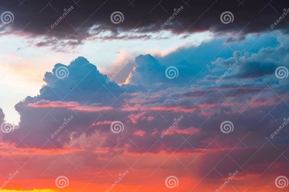 Partly Cloudy Sky and Orange Clouds at Sunset. Sunset View with ...