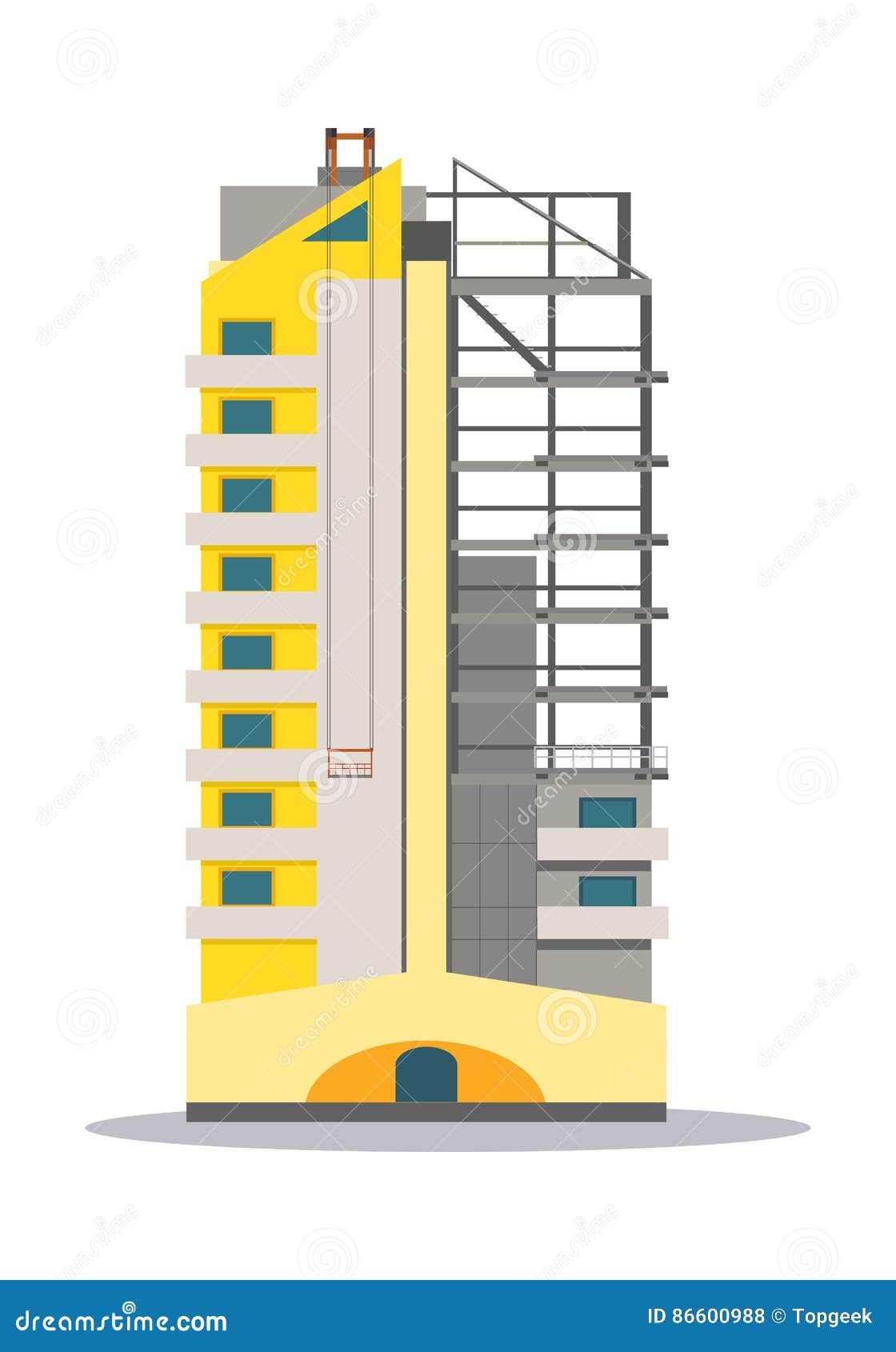 Partly Unfinished Yellow Building. Skyscraper Stock Vector ...