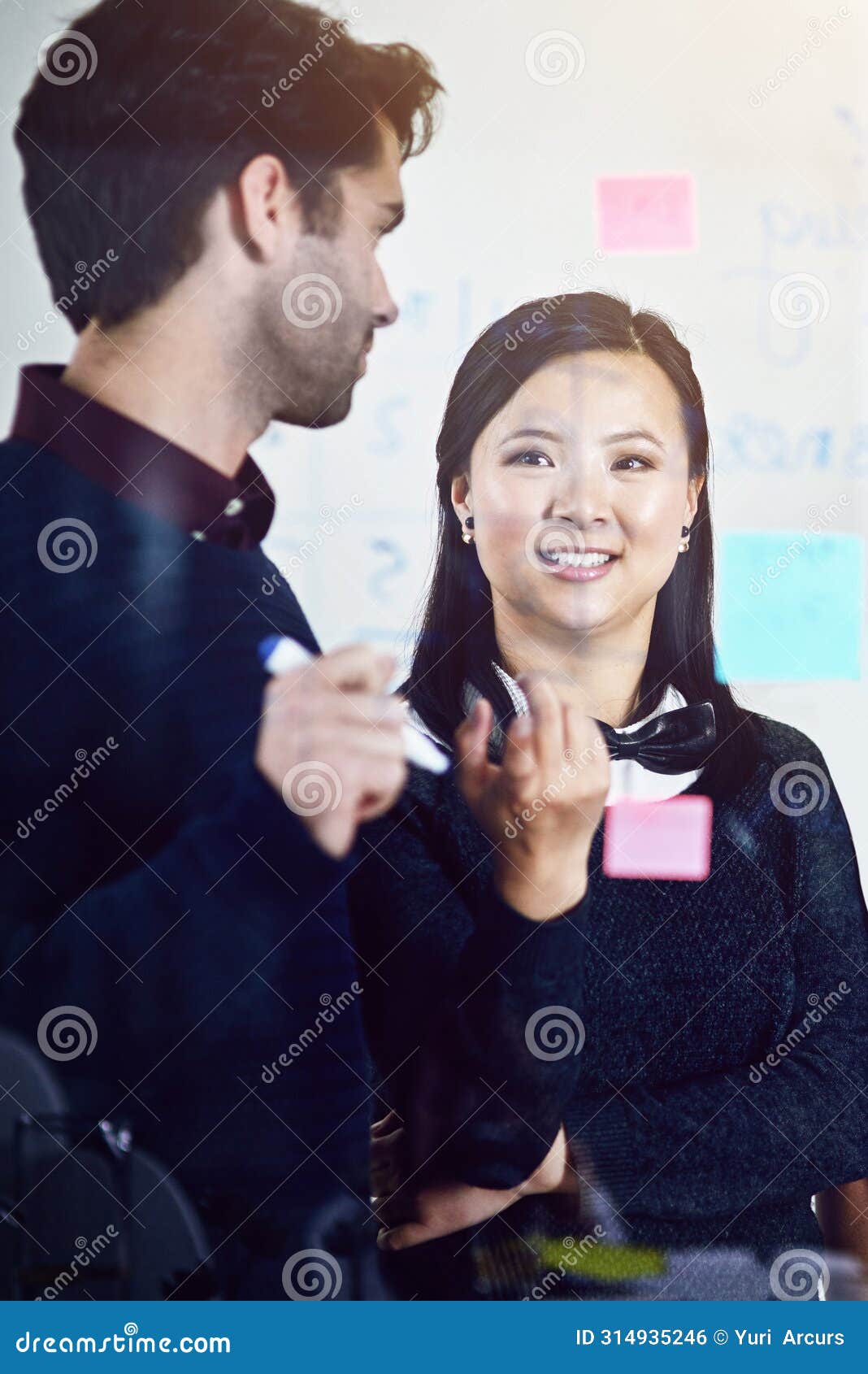 Partners, Glass and Notes for Brainstorming in Office, Teamwork and ...