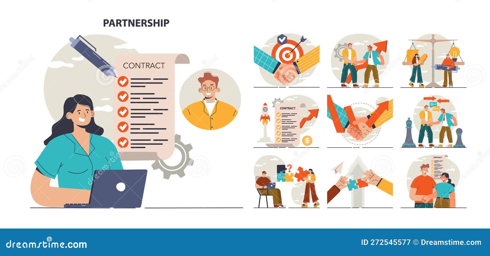 Partnership Concept Set. Agreement on Collaboration and Teamwork Stock ...