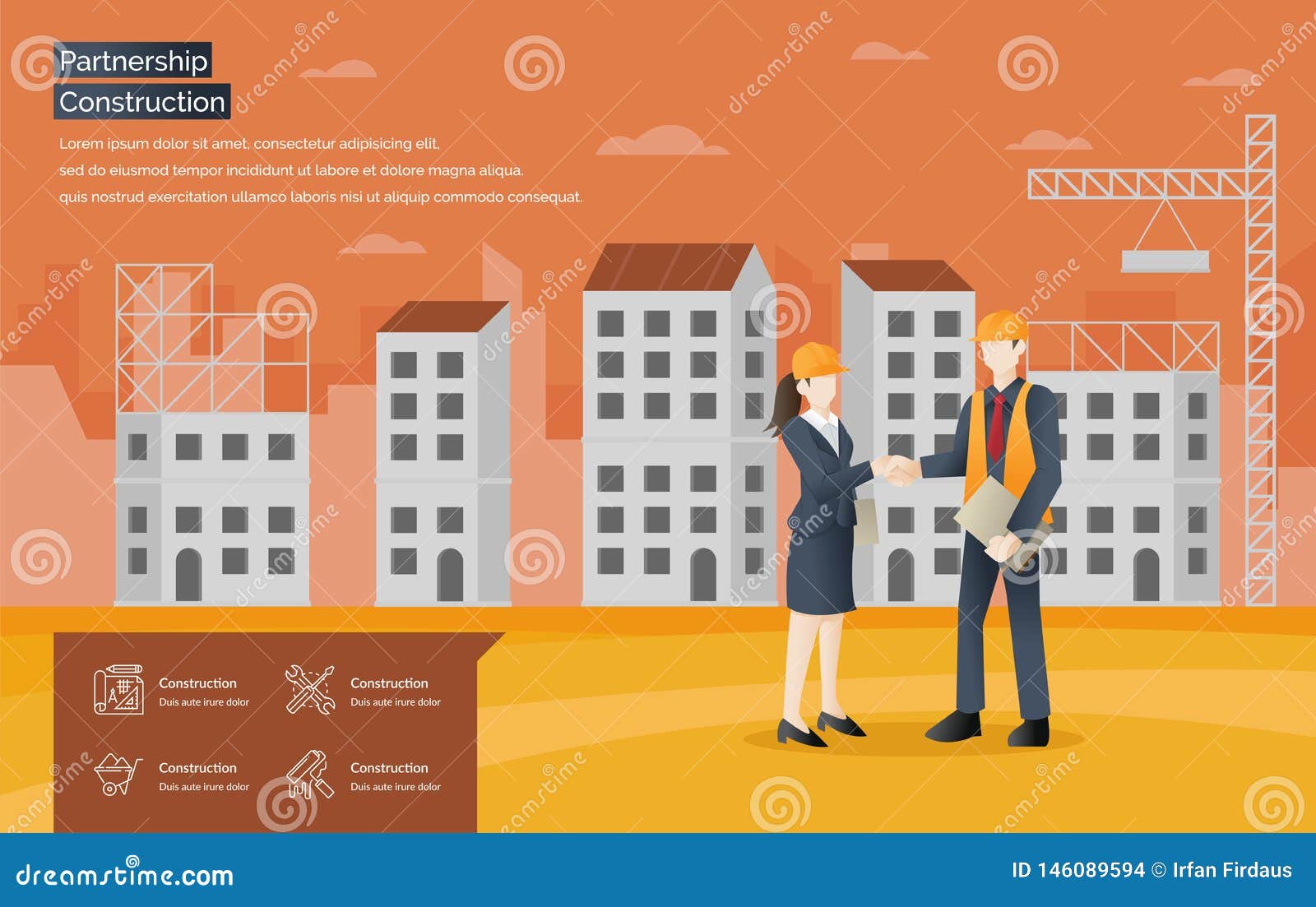 Partnership Construction Vector Web Banner Stock Vector - Illustration ...