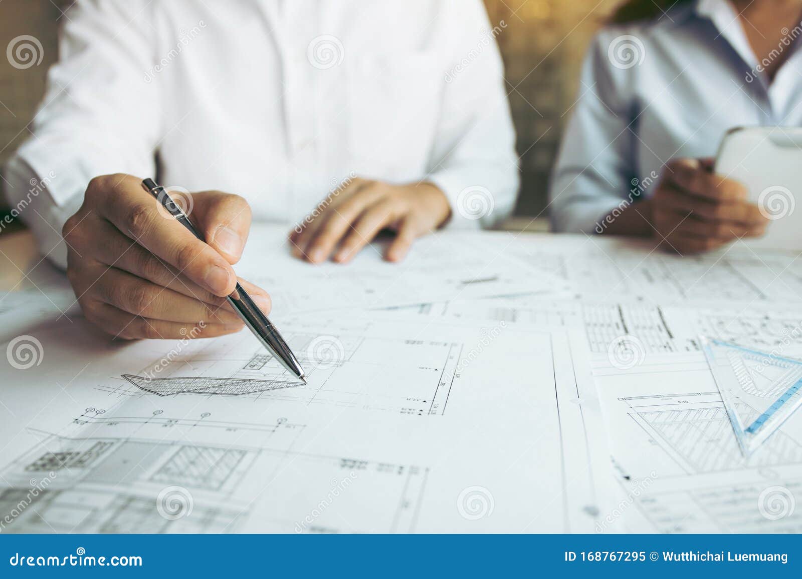 The Partnership Engineering Man or Co-workers Working on a Project and ...