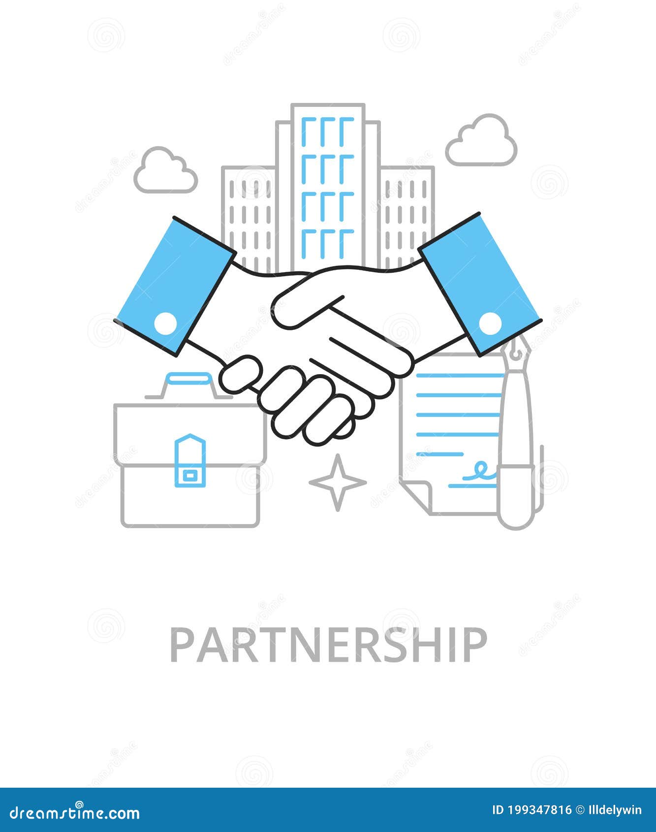 Partnership Flat Line Illustration in Trend Style. Complex Vector Icon ...